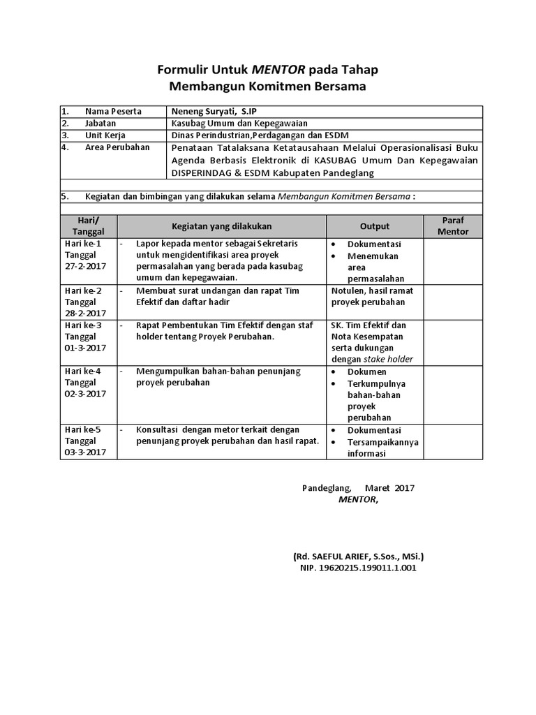Formulir Untuk MENTOR Pada Tahap Membangun Komitmen Bersama | PDF | Business