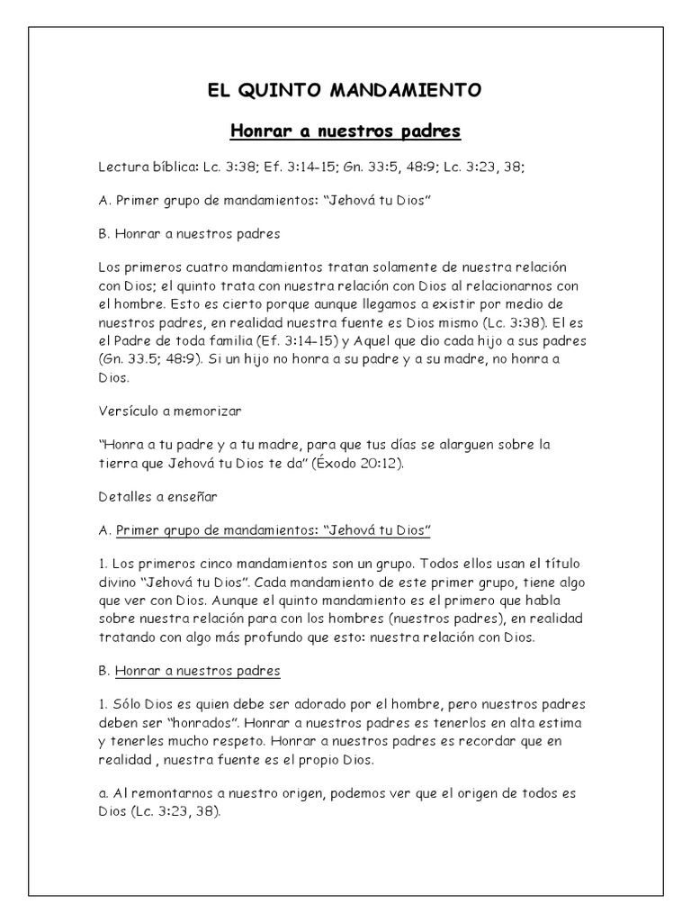 El Quinto Mandamiento | PDF | Diez Mandamientos | Amor