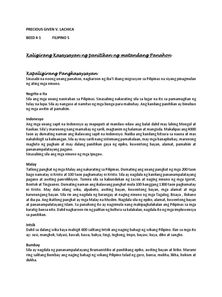 Kaligirang Kasaysayan NG Panitikan NG Matandang Panahon at Panahon NG ...