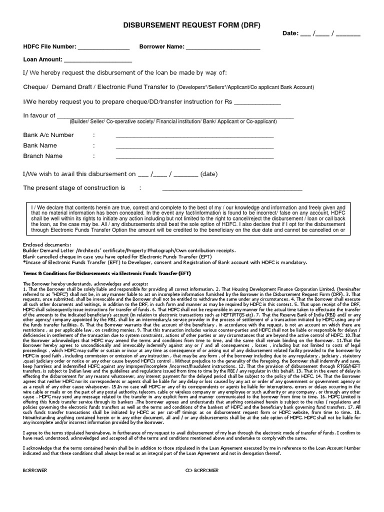 Disbursement Request Form | PDF | Reserve Bank Of India | Banks