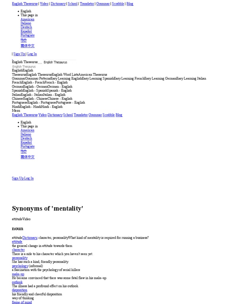 Mentality Synonyms - Collins English Thesaurus | PDF | English Language ...