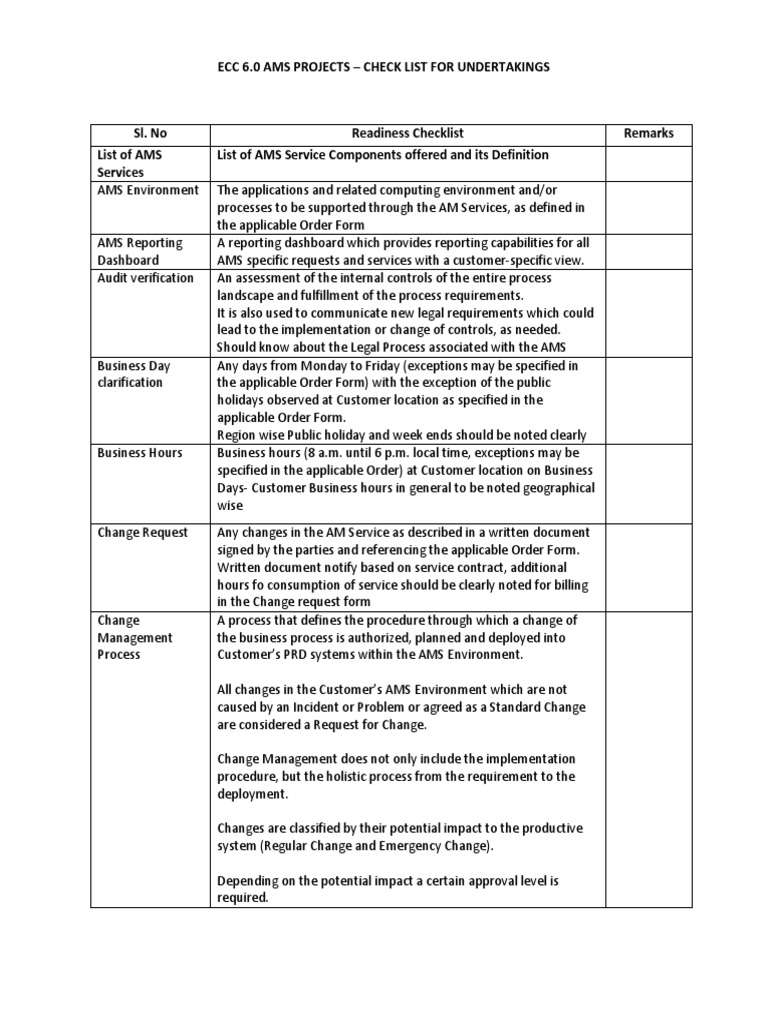 Ecc 6.0 Ams Projects - Check List For Undertakings | Download Free PDF ...