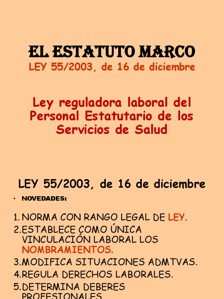 EL ESTATUTO MARCO.ppt | Derecho laboral | Instituciones sociales