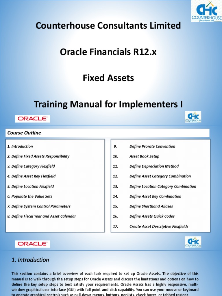 Counterhouse Consultants Limited Oracle Financials R12.x Fixed Assets ...