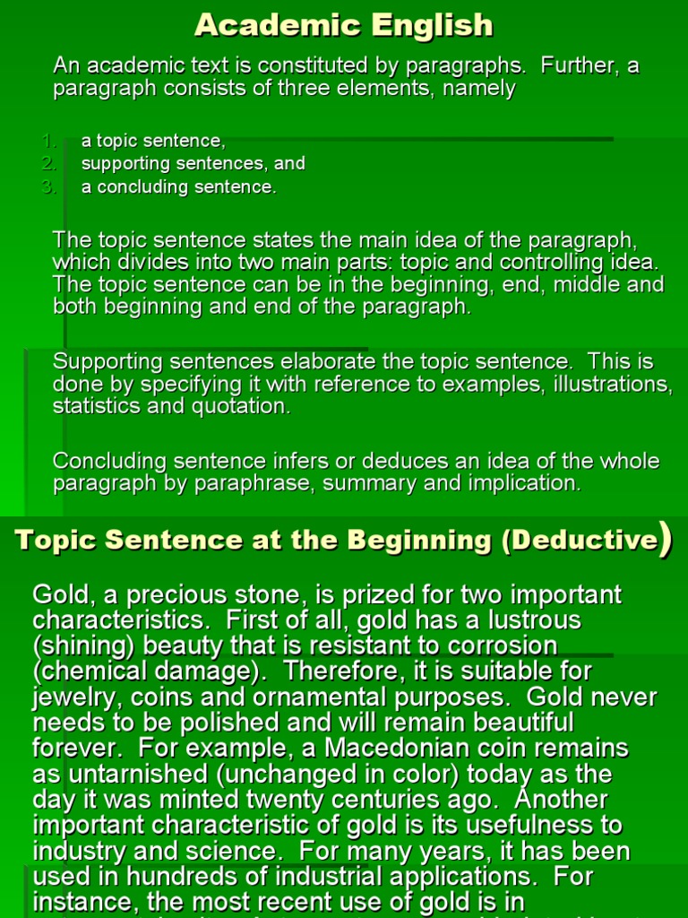 A Topic Sentence, Supporting Sentences, and A Concluding Sentence | PDF ...