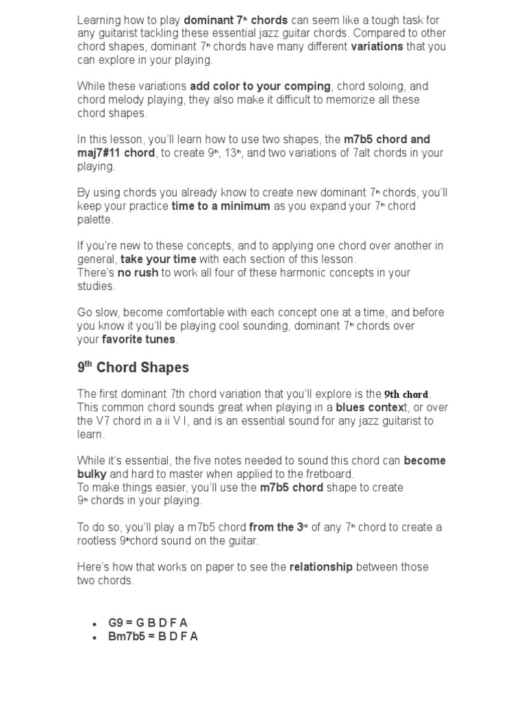 Dominant 7th Chords For Jazz Guitar Pdf Chord Music Musical