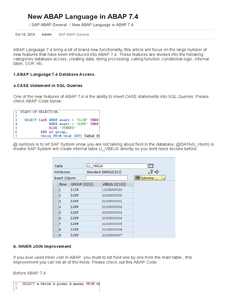 New Abap Language In Abap 74 Sap Tutorial Pdf Subroutine Parameter Computer Programming