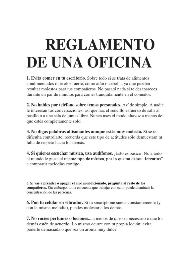 Reglamento de Una Oficina | PDF | Ocio