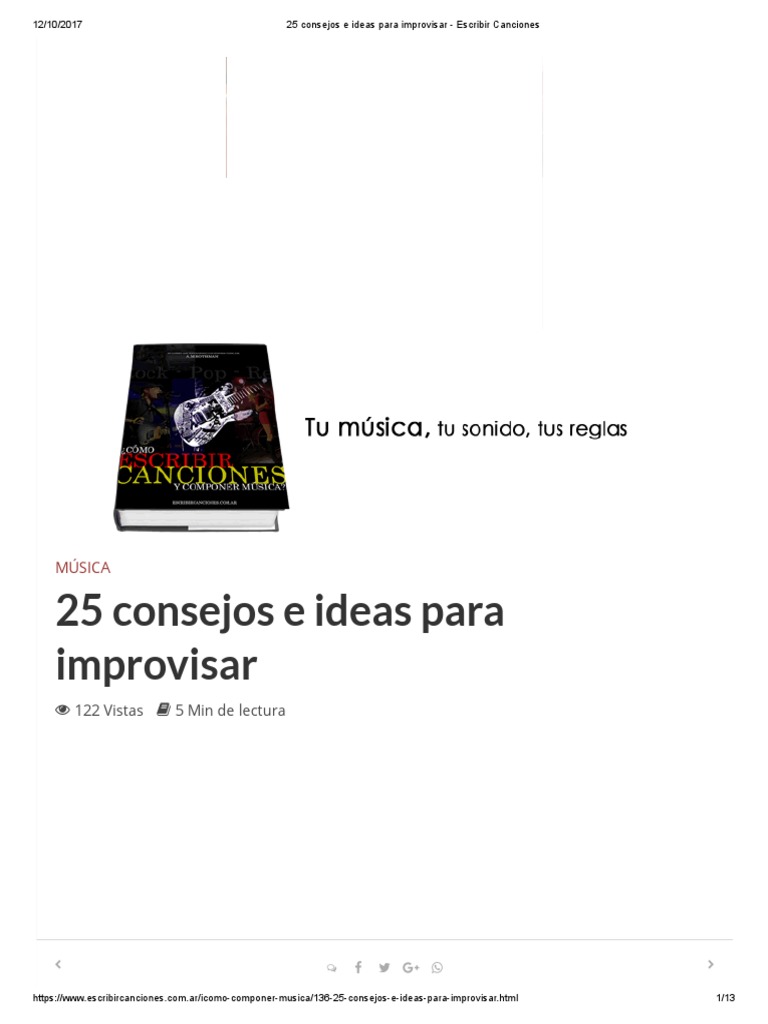 25 Consejos e Ideas para Improvisar - Escribir Canciones PDF | PDF ...