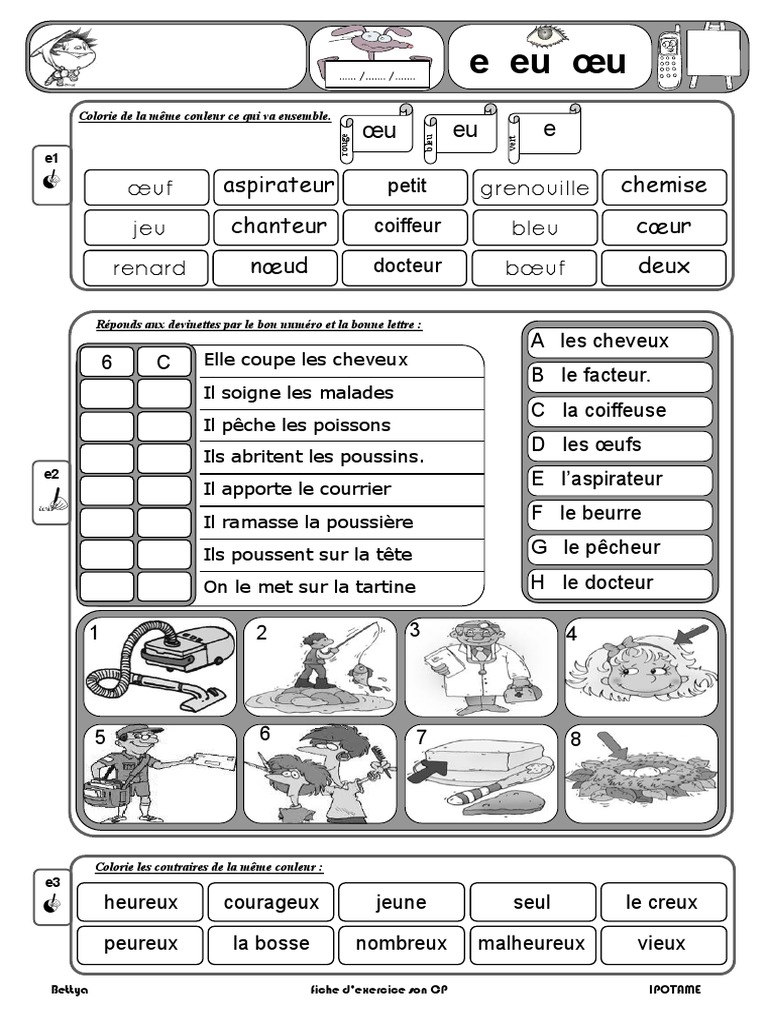 Exercices Phonétiques : Sons eu-œu CP | PDF | Loisirs