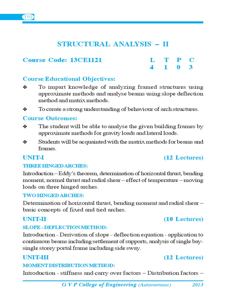 Structural Analysis II Course Overview | PDF | Beam (Structure) | Structural Analysis