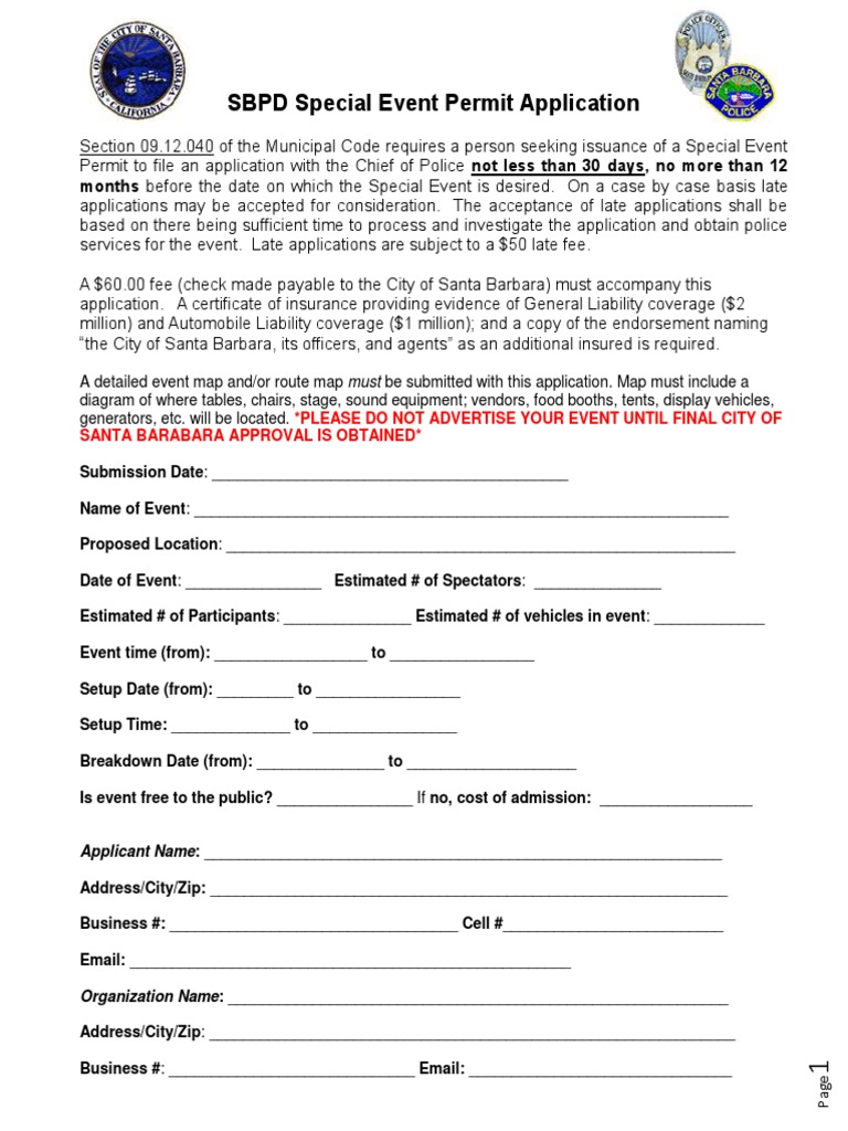 Santa Barbara Police Department Special Event Permit Application ...