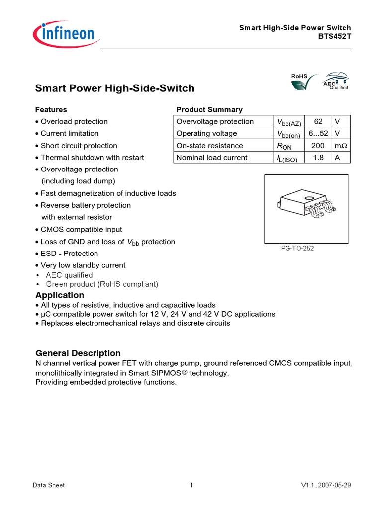 Infineon BTS452T DS v01 - 01 EN PDF | PDF