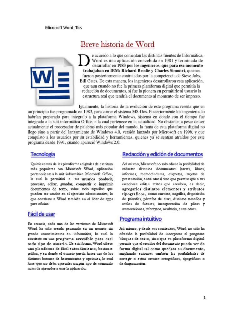 Breve Historia de Word | Microsoft Word | Microsoft
