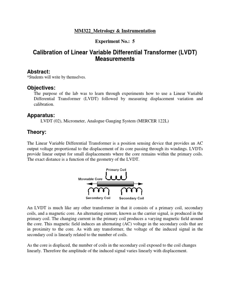 Mm322 Lab 5 - LVDT | PDF | Force | Physical Quantities