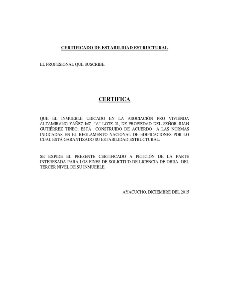 Certificado de Estabilidad Estructural | PDF