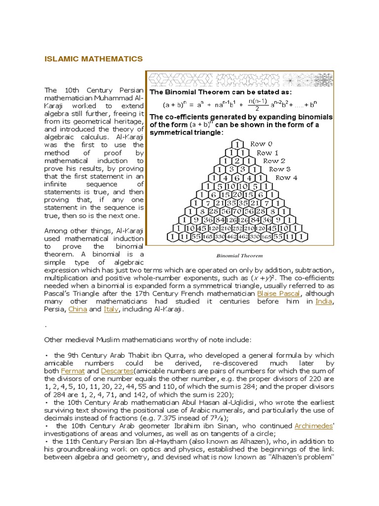 Islamic Mathematics | PDF | Omar Khayyam | Equations