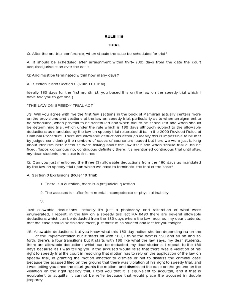 Rule 119: Trial Scheduling Guidelines | PDF | Discovery (Law) | Witness