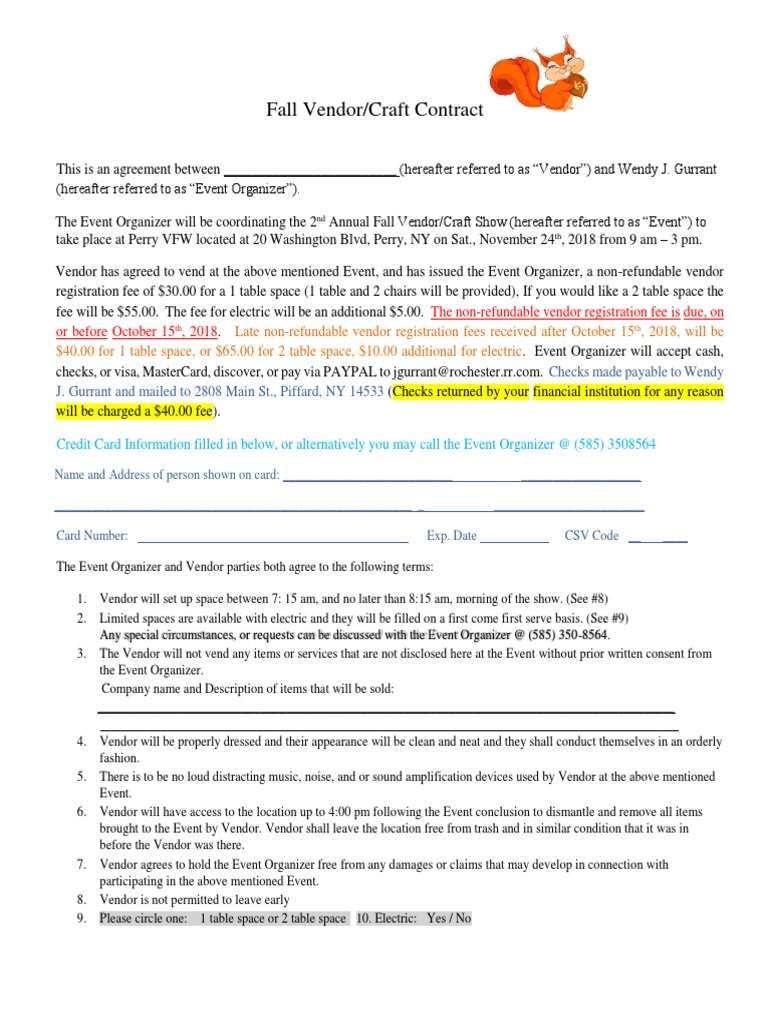 FALL Vendor Contract 2018 | PDF | Fee | Government Information