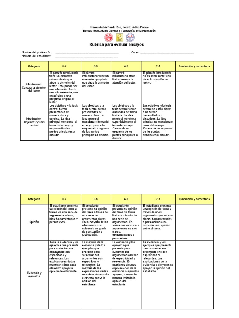 Rubrica Para Evaluar Ensayos-1 | Ensayos | Lectura (proceso) Rubrica Para Evaluar Ensayos-1 | Ensayos | Lectura (proceso)