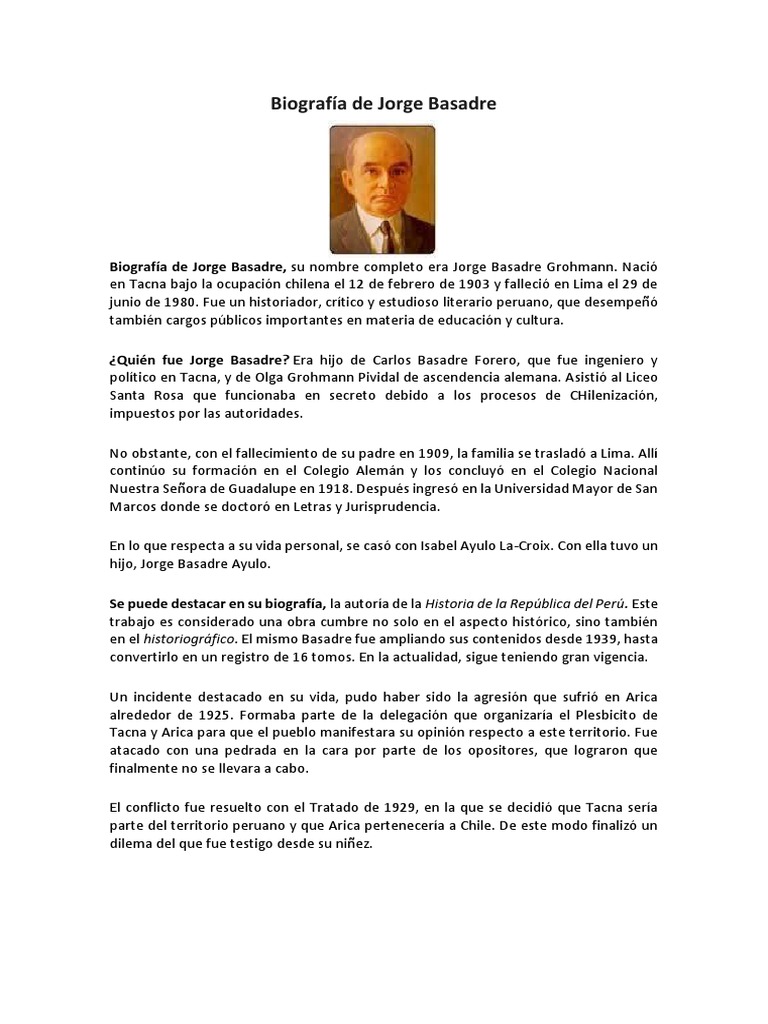 Biografía de Jorge Basadre | Descargar gratis PDF | Academia | Educación avanzada