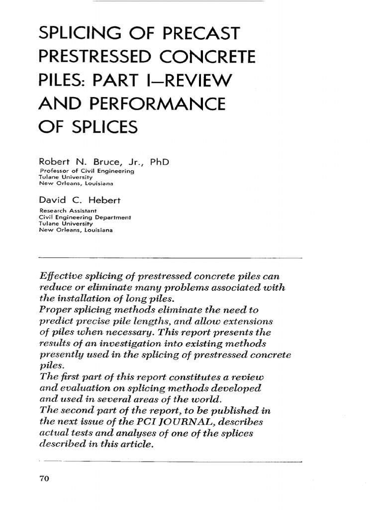 Splicing of Precast Prestressed Concrete Piles Part I - Review and ...