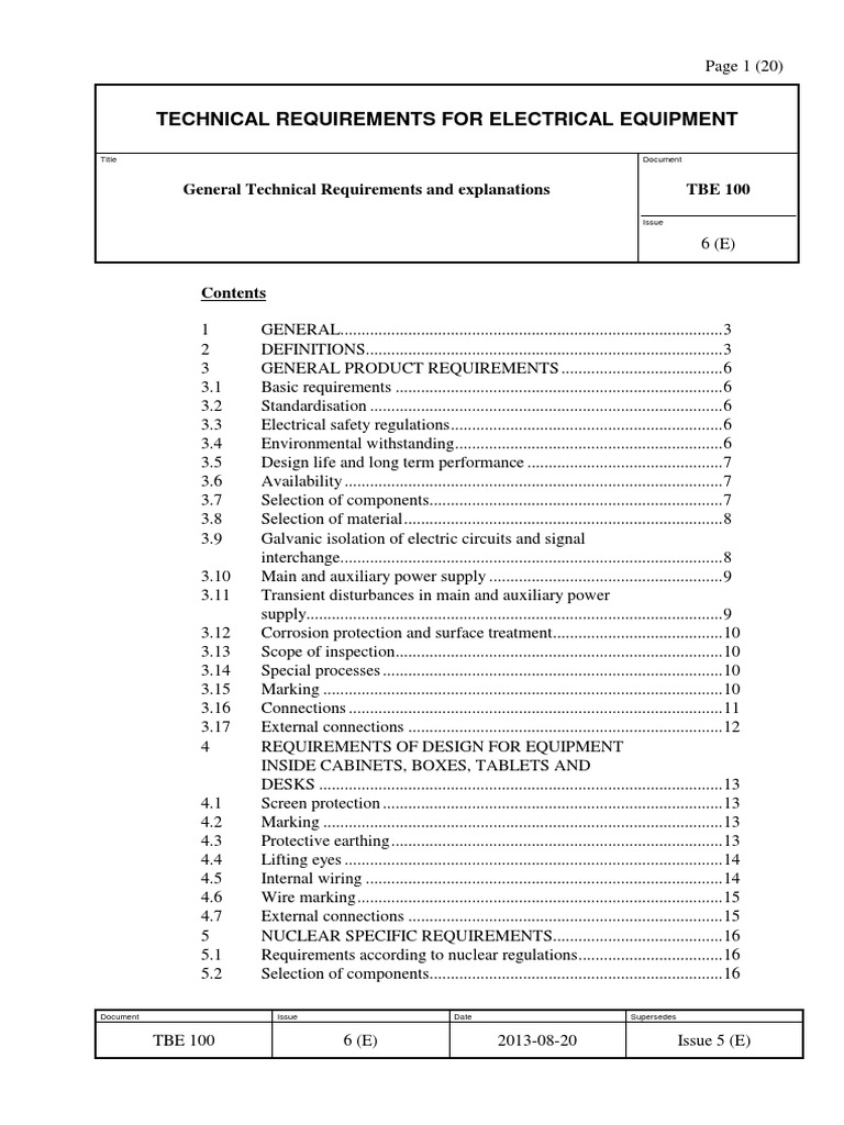 Technical Requirements For Electrical Equipment | PDF | Electrical ...
