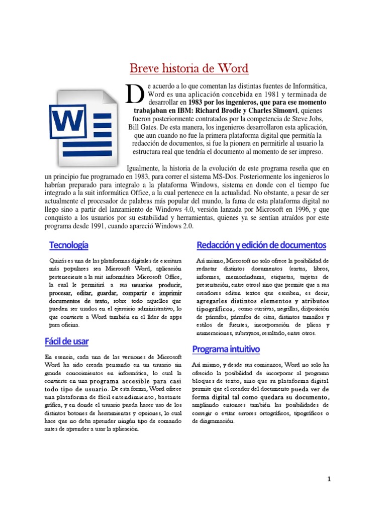 Breve Historia de Word | PDF | Microsoft Word | Microsoft