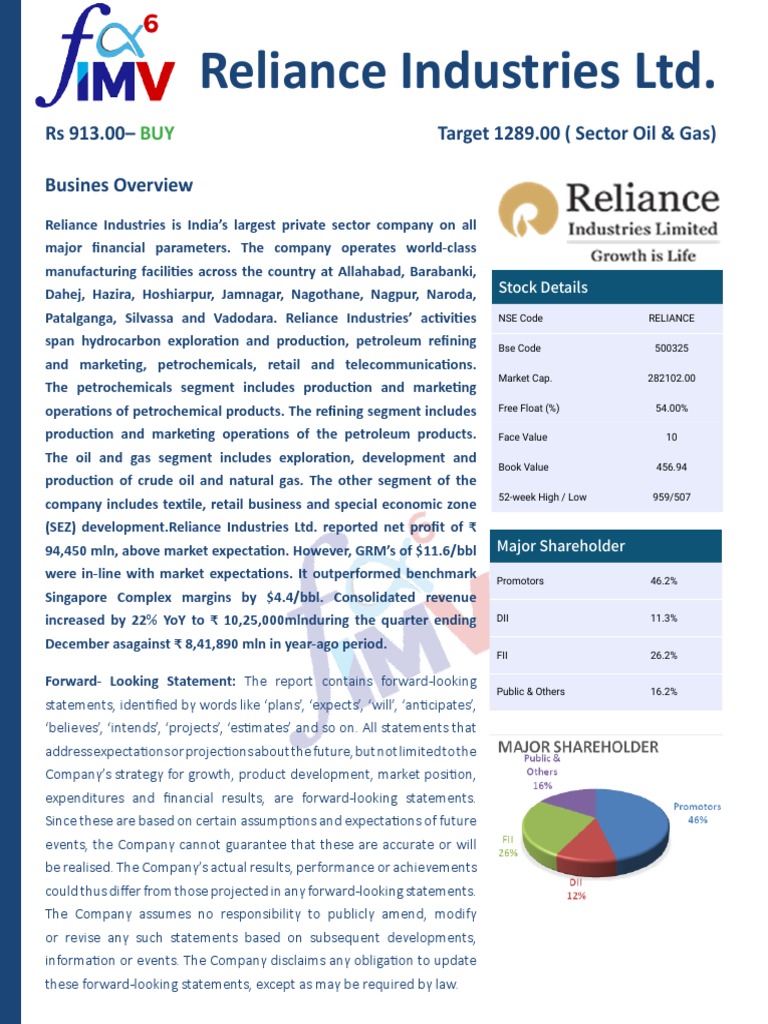 Reliance Industries Fundamental Analysis | PDF | Oil Refinery | Petroleum