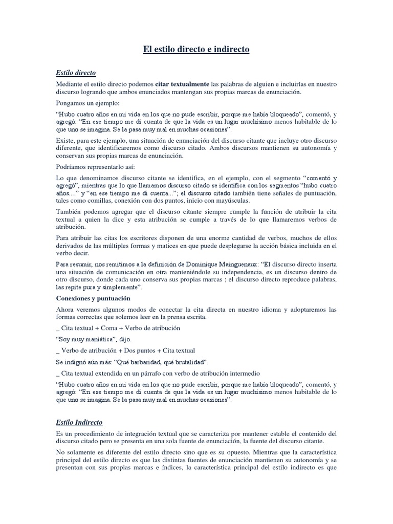 El Estilo Directo e Indirecto | PDF | Comillas | Verbo