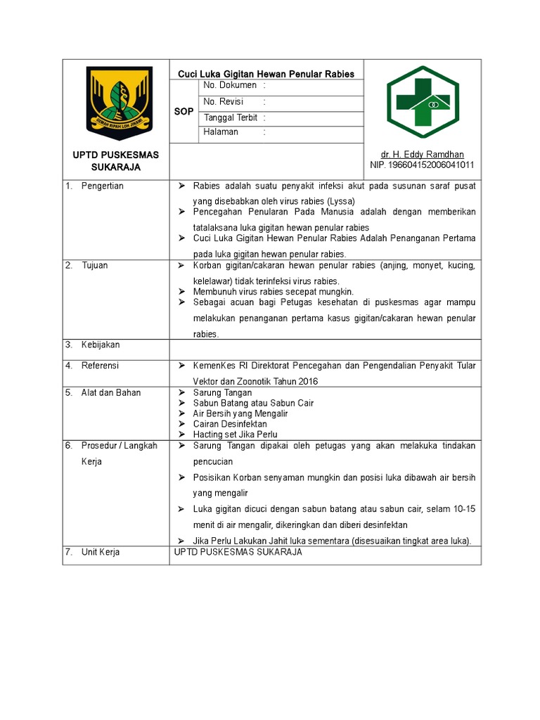Format SOP Cuci Luka Rabies | PDF