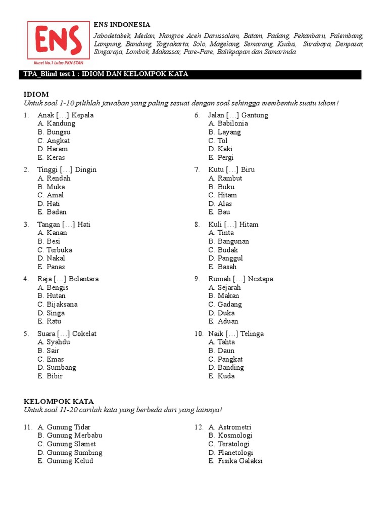 1 - TPA - BT PT - Idiom Dan Kel Kata | PDF