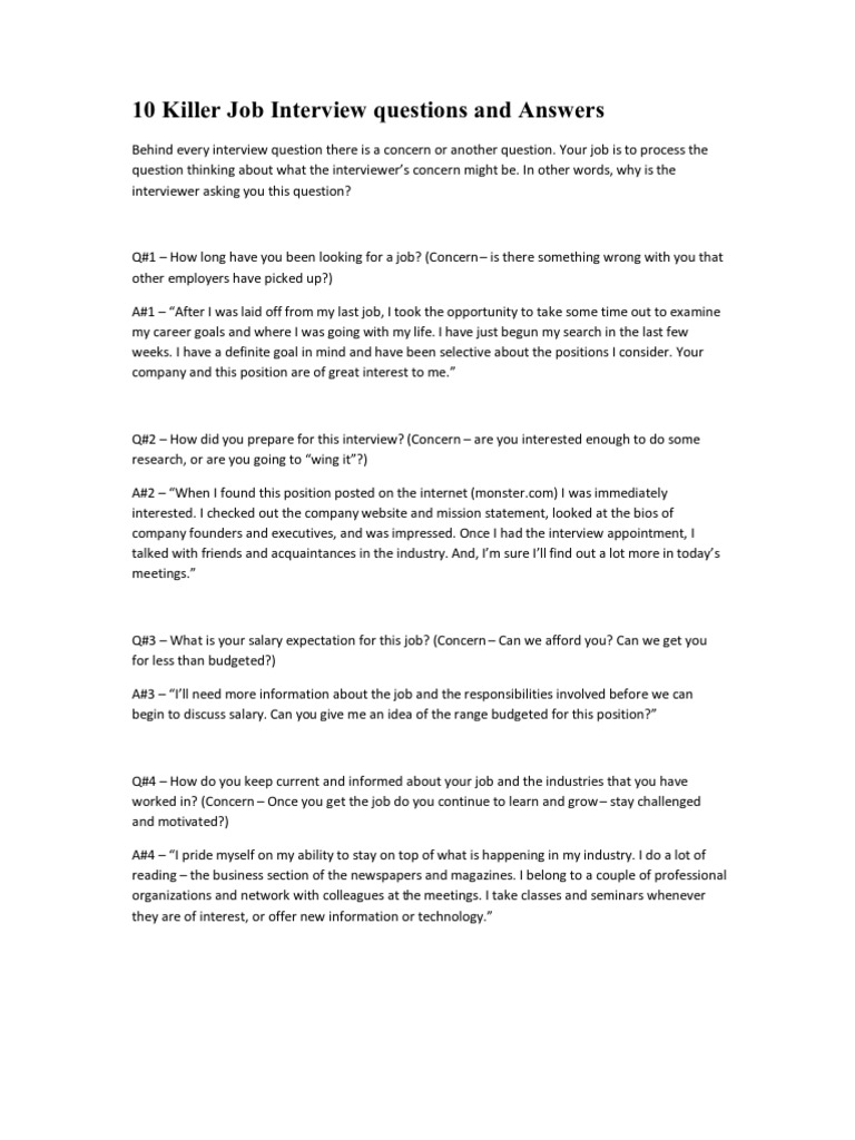 10 best job interview questions and answers