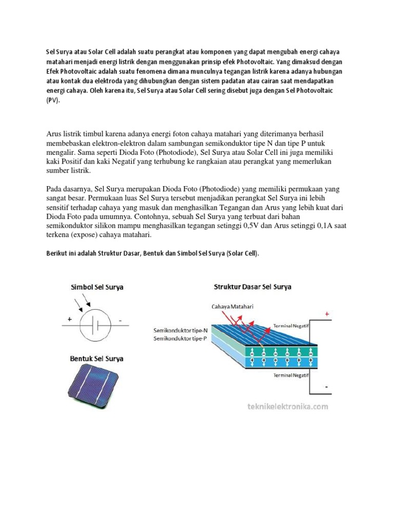 Sel Surya Atau Solar Cell Adalah Suatu Perangkat Atau Komponen Yang ...
