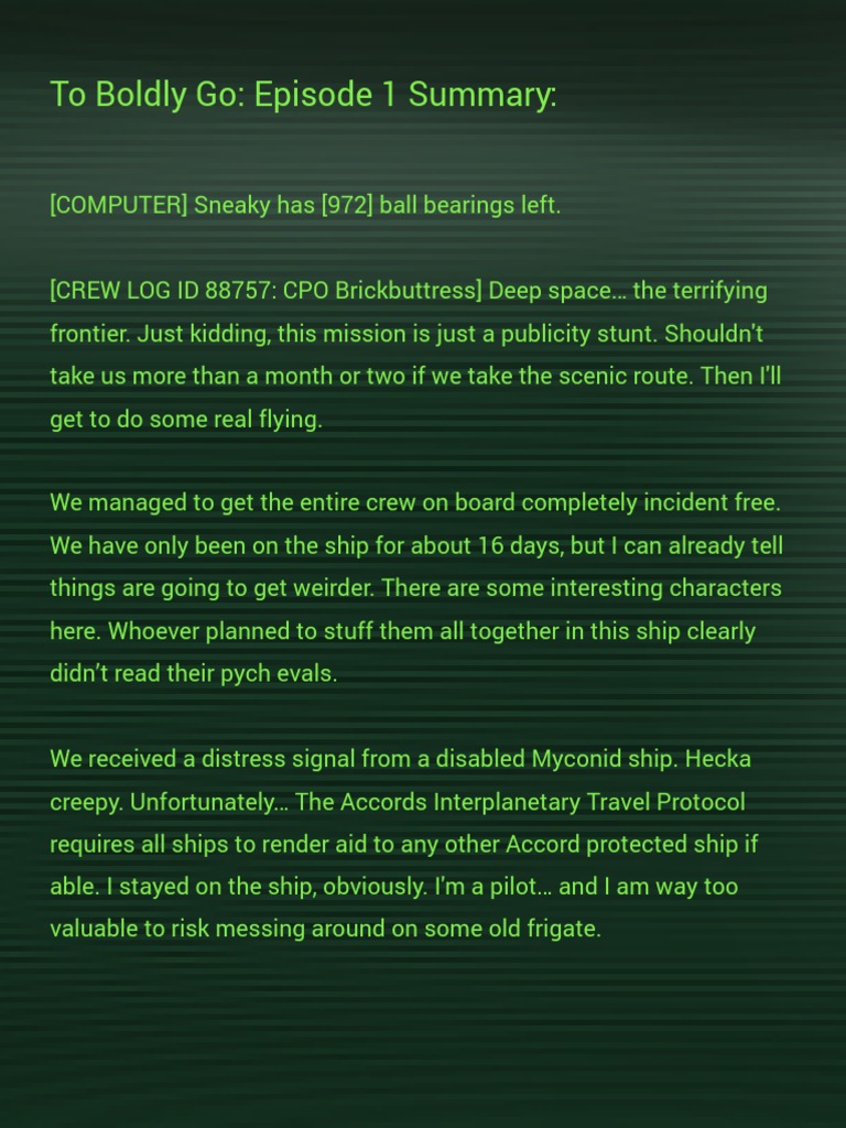To Boldly Go - Ep1 Summary | PDF