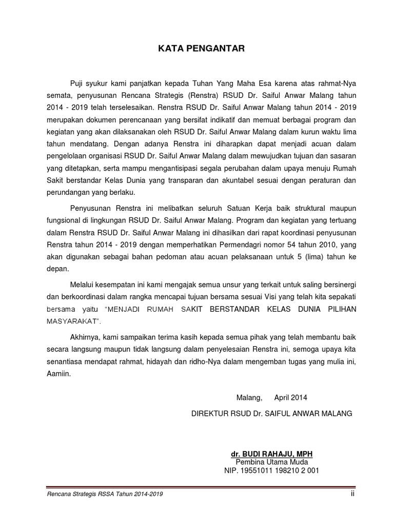 Kata Pengantar Renstra Final Cetak 2014 - 2019 PDF | PDF