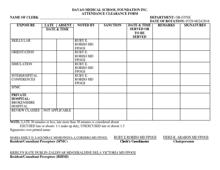 Medical Clerk Attendance Form | PDF