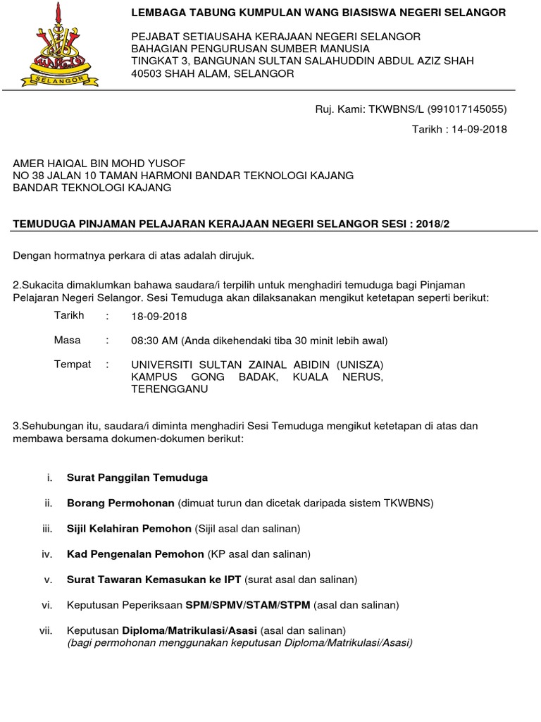 Surat Temuduga | PDF