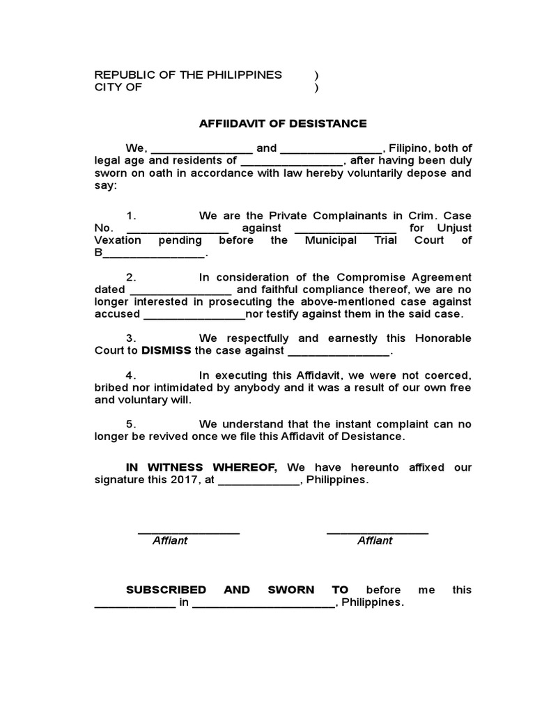 Affidavit of Desistance | PDF | Law