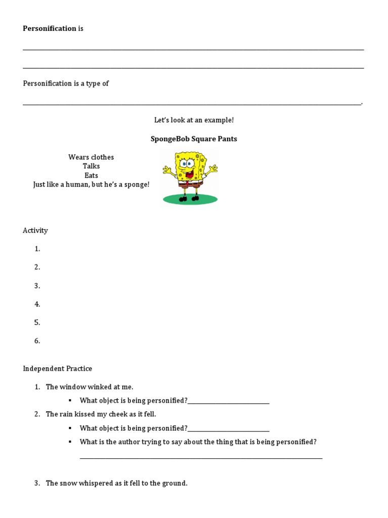 Personification Guided Notes and Practice | PDF | Anthropomorphism