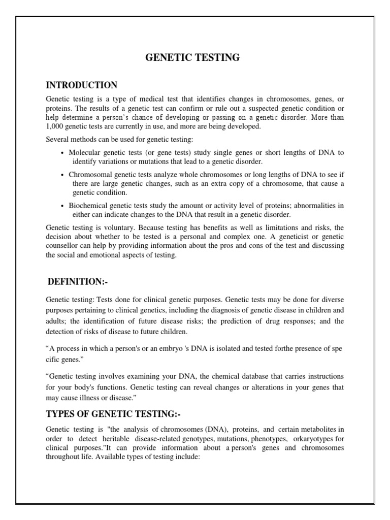 Genetic Testing | PDF | Genetic Disorder | Genetic Testing