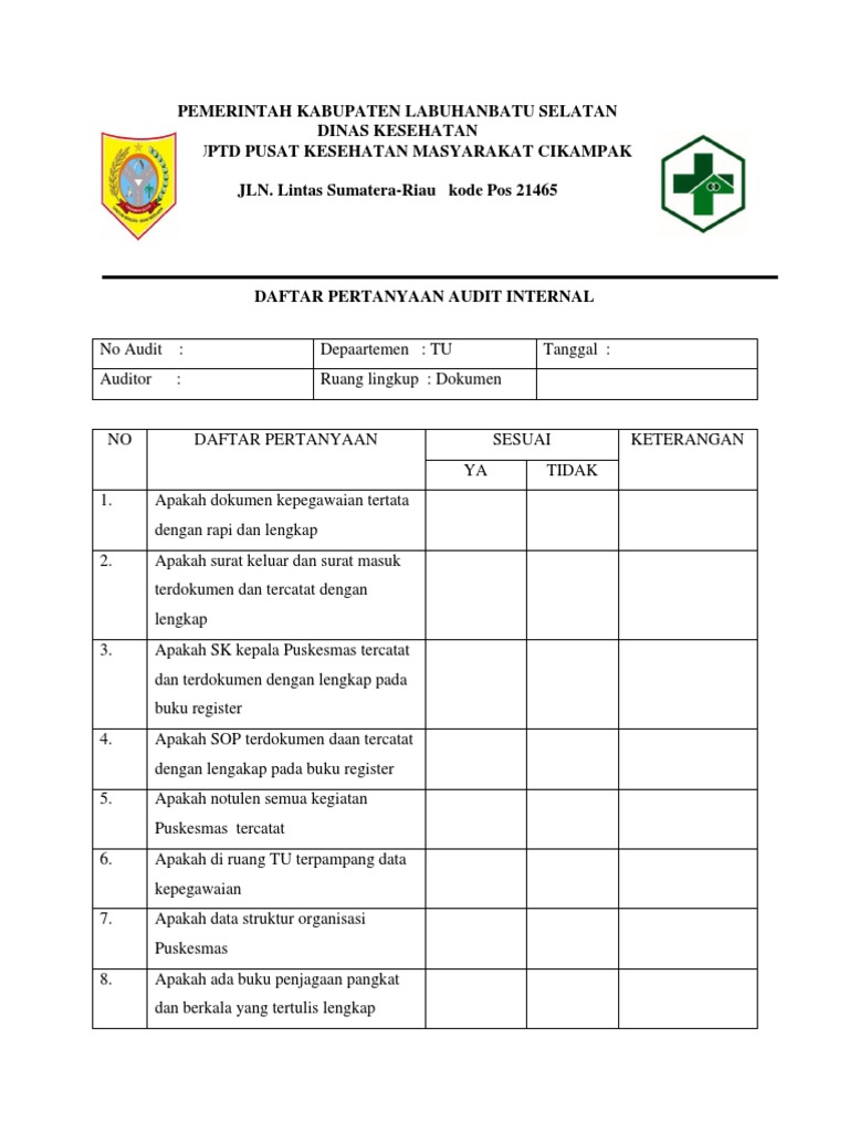 Daftar Pertanyaan Audit Internal