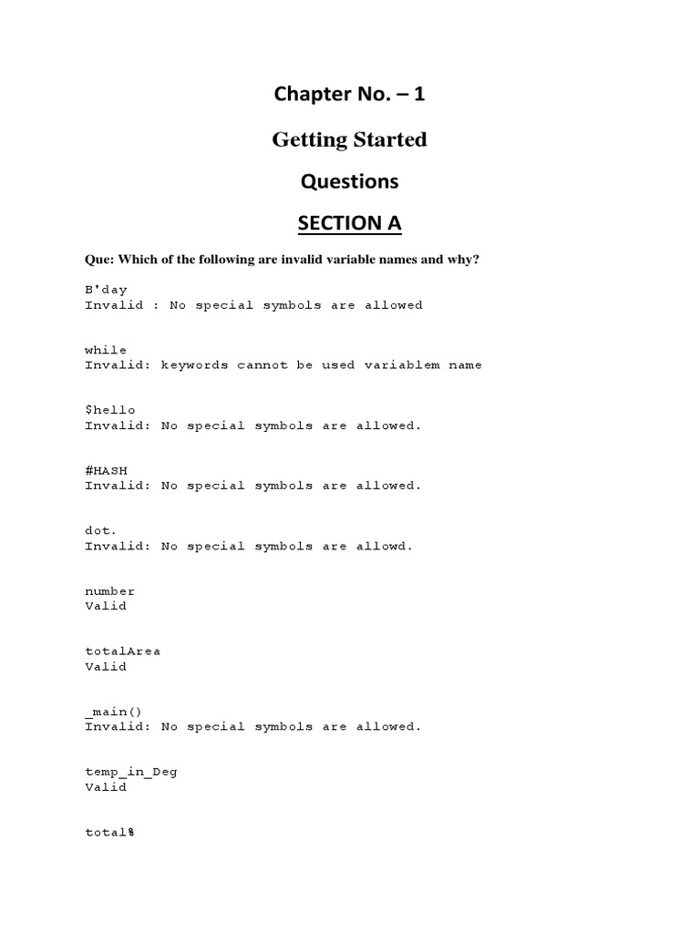 Chapter No. - 1 Getting Started Questions Section A: Que: Which of The ...