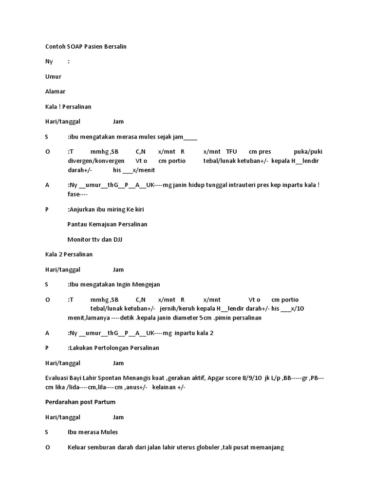Contoh SOAP Pasien Bersalin | PDF | Kesehatan Holistik