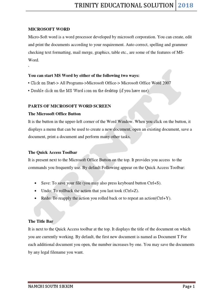 Ms Word 2007 Notes Pdf Microsoft Word Menu Computing