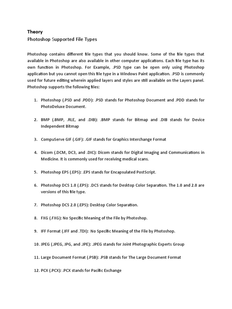 Photoshop Supported Files (Theory) | PDF