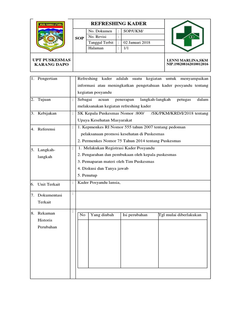 SOP REfreshing Kader | PDF