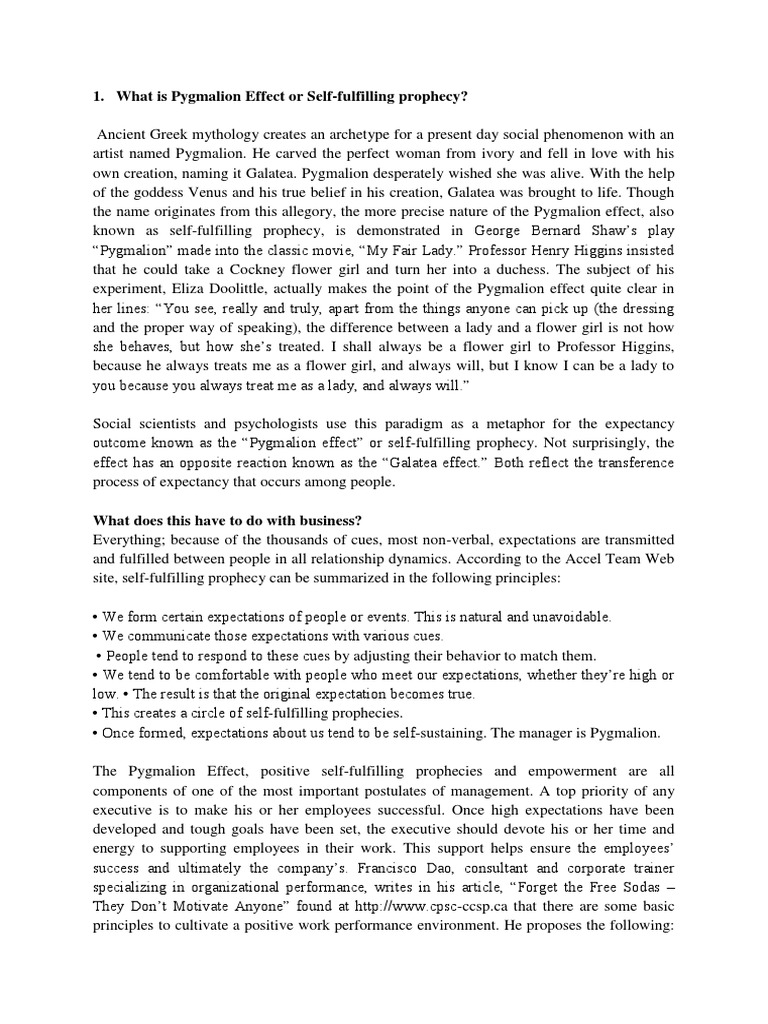 Pygmalion Effect | PDF | Pygmalion (Play) | Social Psychology