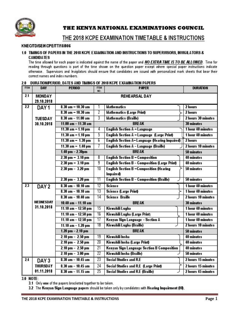 2018 kcpe time table.pdf | Justice | Crime & Justice