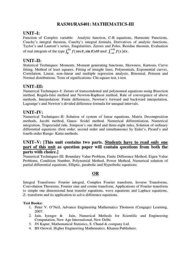 Maths 3 Syllabus | PDF | Finite Difference | Numerical Analysis